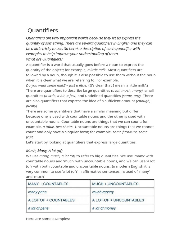 Quantifiers II | PDF | Noun | Quantity