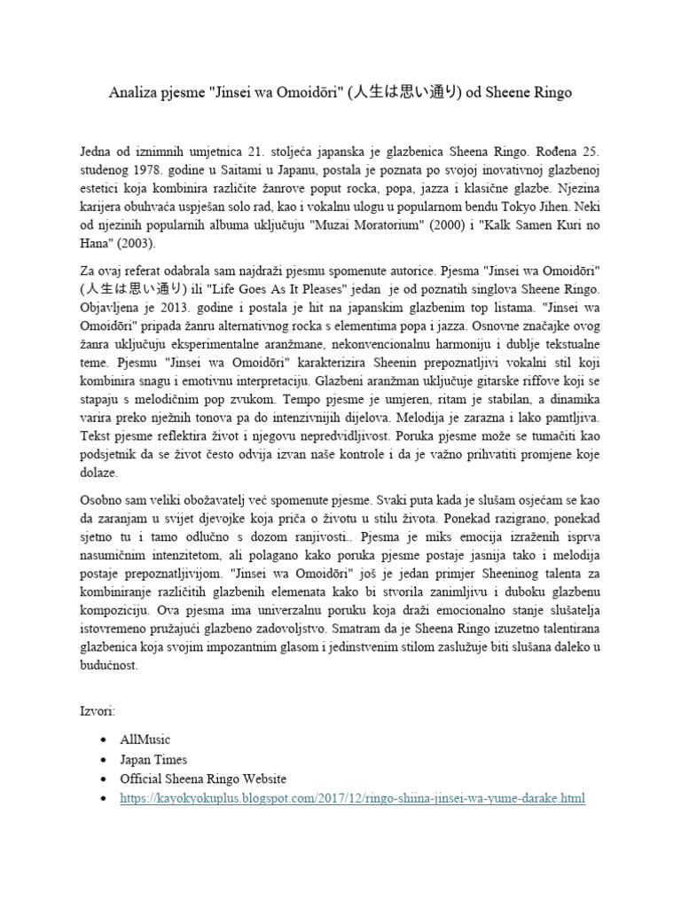 Ringo Sheena - Referat | PDF