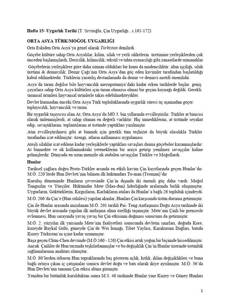 Hafta1 UT ORTA - ASYA Notlar | PDF