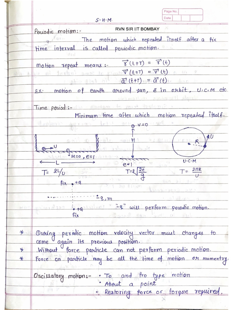 11 Class Notes Simple Harmonic Motion Ravendra Kumar RVN SIR | PDF