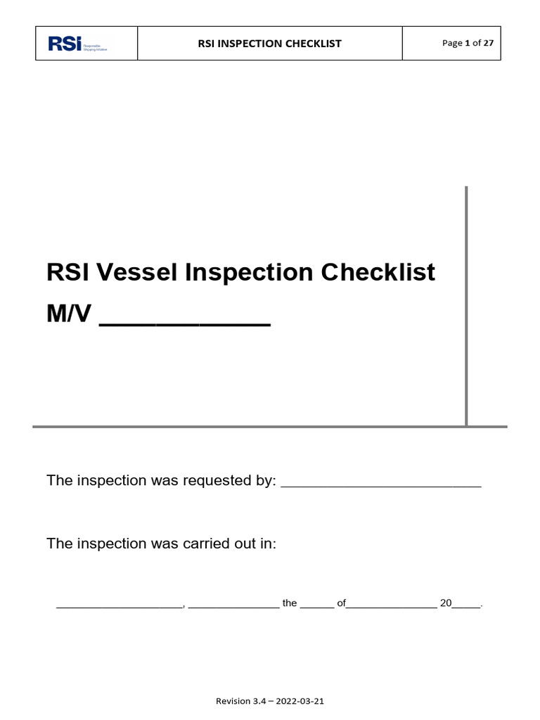 RSI Inspection Checklist Ver 3 4 | Download Free PDF | Water Transport ...