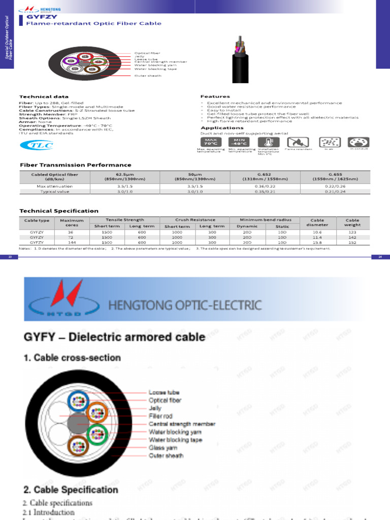 GYFY Dielectric Armored Cable Specs | PDF | Optical Fiber | Dispersion ...