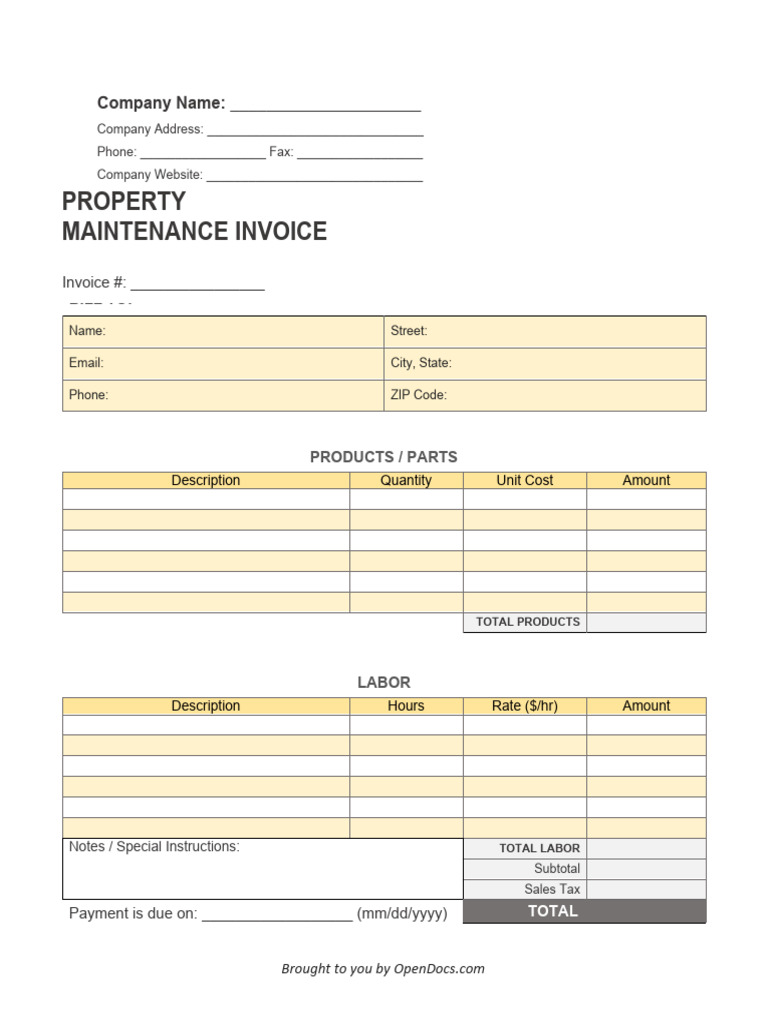 Property Maintenance Invoice Template | PDF