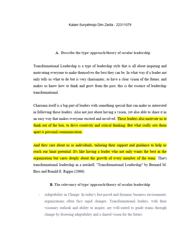 Transformational Leadership Insights | PDF | Leadership ...