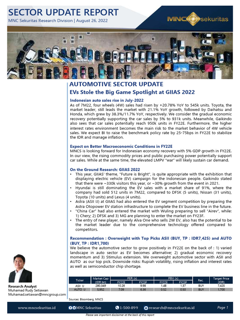 Automotive Sector - MNC Sekuritas Overweight (260822) | PDF | Toyota ...