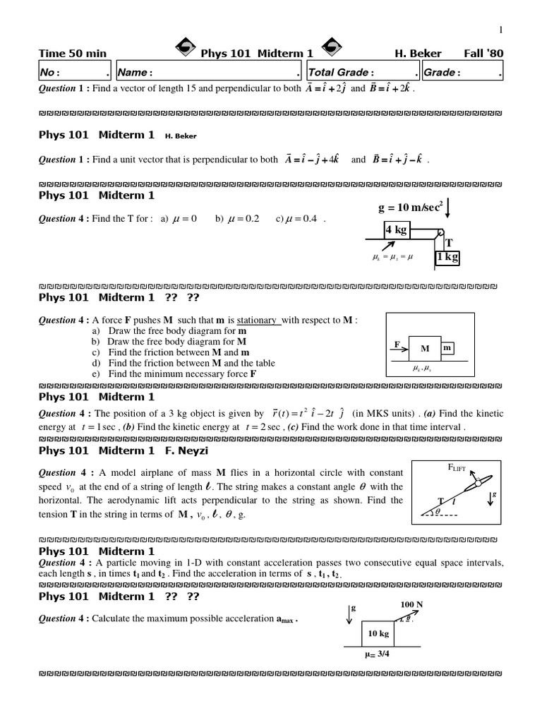 101 Mid1 | PDF | Force | Acceleration