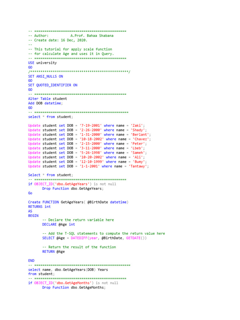 Code ( UDF-Students Age ) | PDF | Computer Programming | Software Engineering