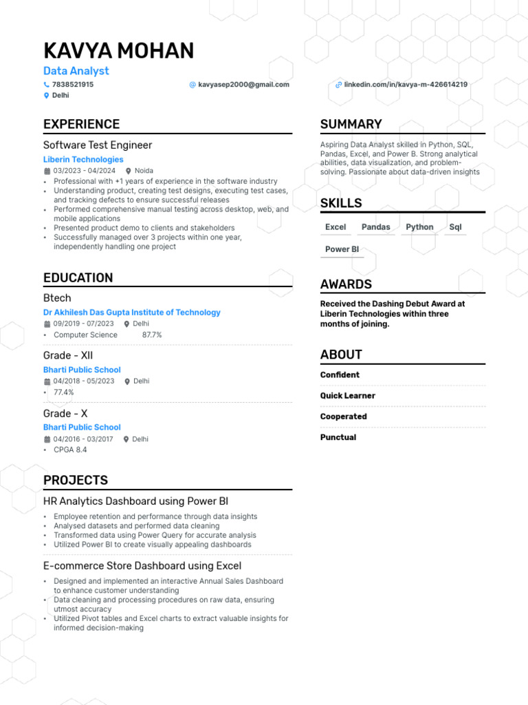 Kavya's Resume | PDF | Data Analysis | Data