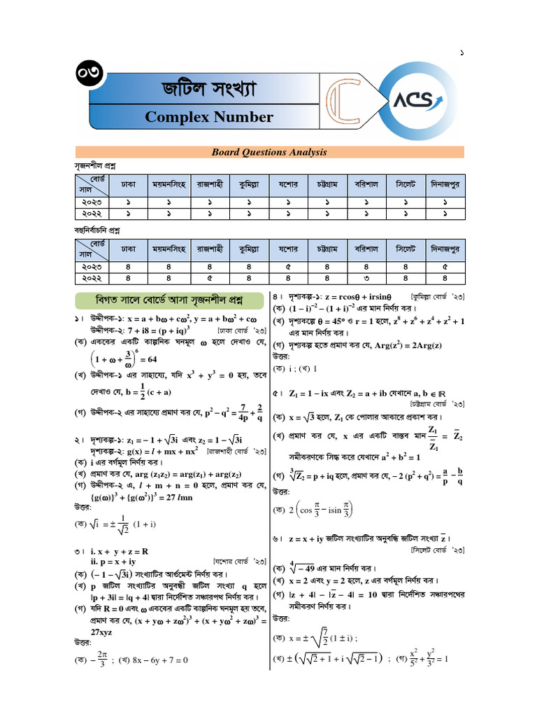 Complex Number CQ - MCQ Practice Sheet | PDF