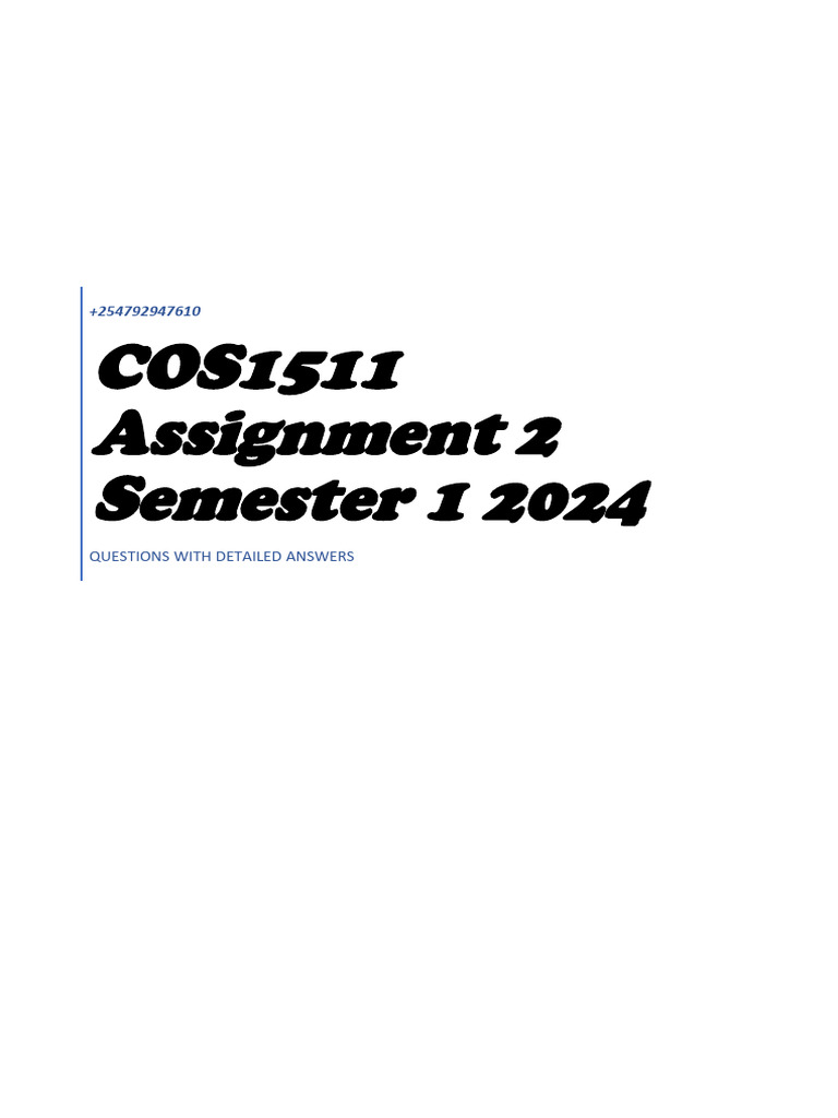 COS1511 Assignment 2 Semester 1 2024F3 | PDF | Parameter (Computer Programming) | Integer ...