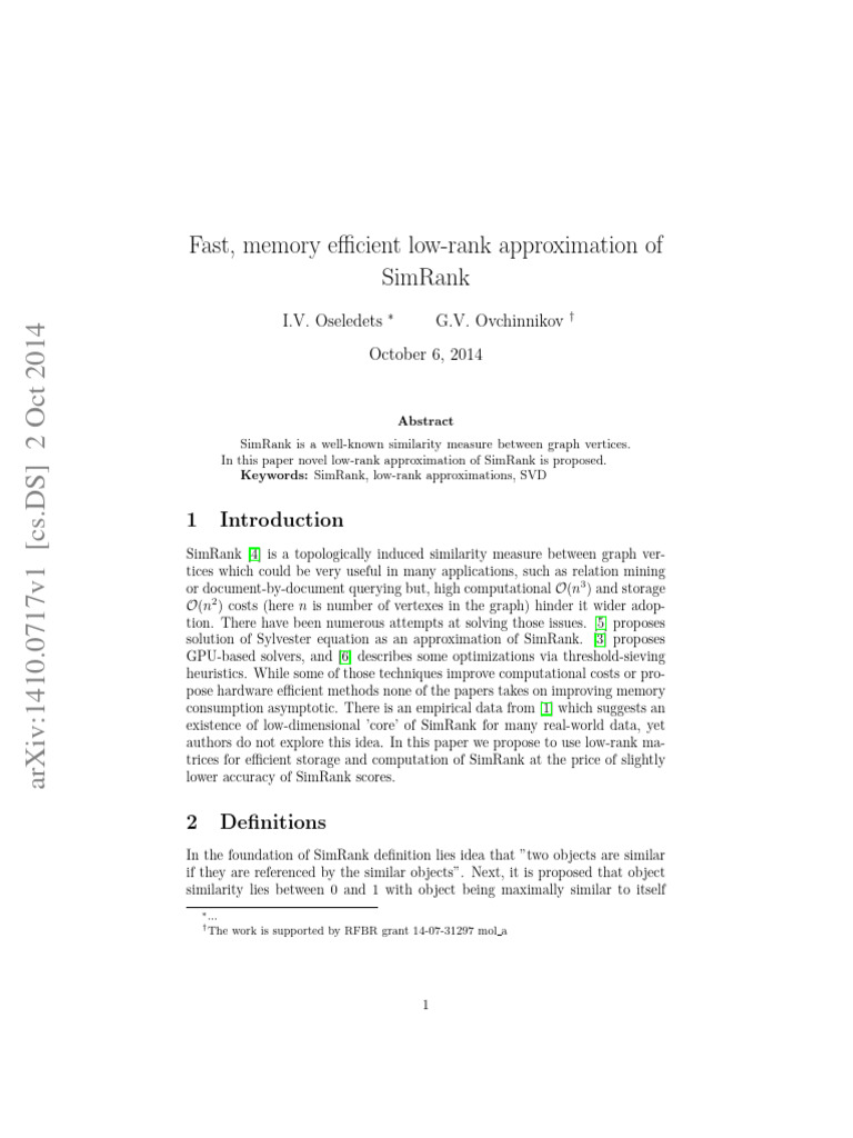 Fast, Memory Efficient Low-Rank Approximation of SimRank | PDF | Matrix (Mathematics ...