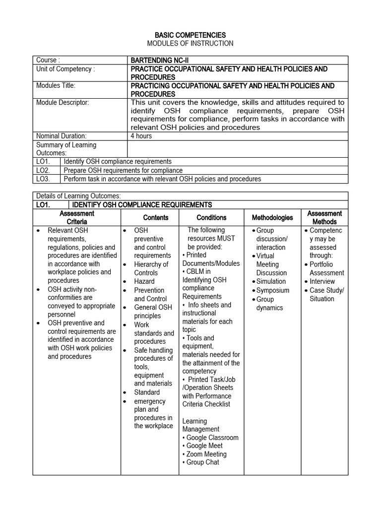 CBC - Module of Instruction Basic 7 | PDF | Occupational Safety And ...
