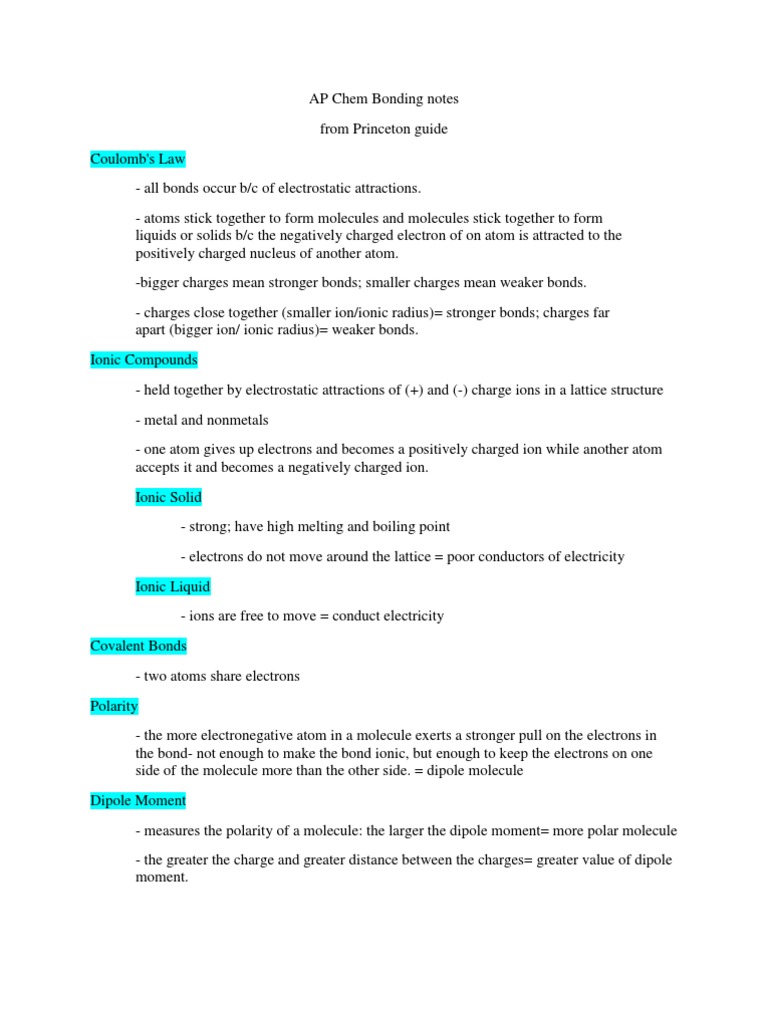 AP Chem Bonding Notes | PDF | Ionic Bonding | Chemical Bond