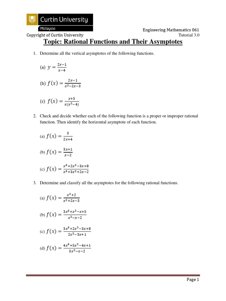 Tutorial 3.0 Rational Functions and Their Asymptotes | PDF