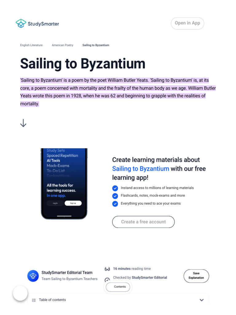 Sailing To Byzantium - Meaning & Analysis - StudySmarter | PDF | Philosophy
