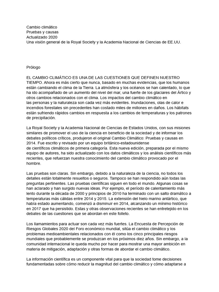 Cambio Climático: Causas y Evidencias | PDF | Cambio climático ...