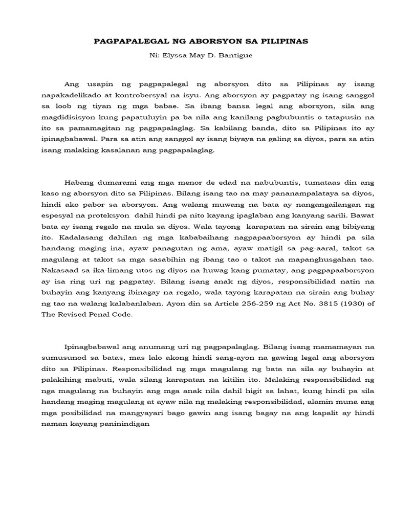 Pagpapalegal NG Aborsyon Sa Pilipinas | PDF