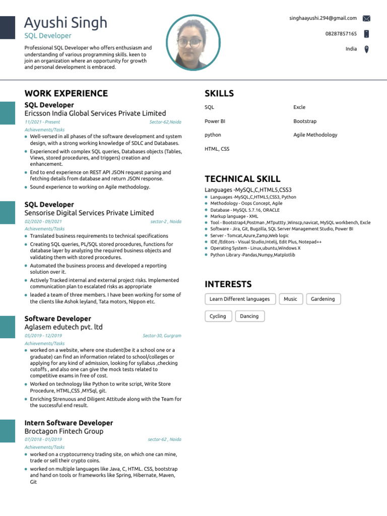 Ayushi's Resume | PDF | Sql | Databases
