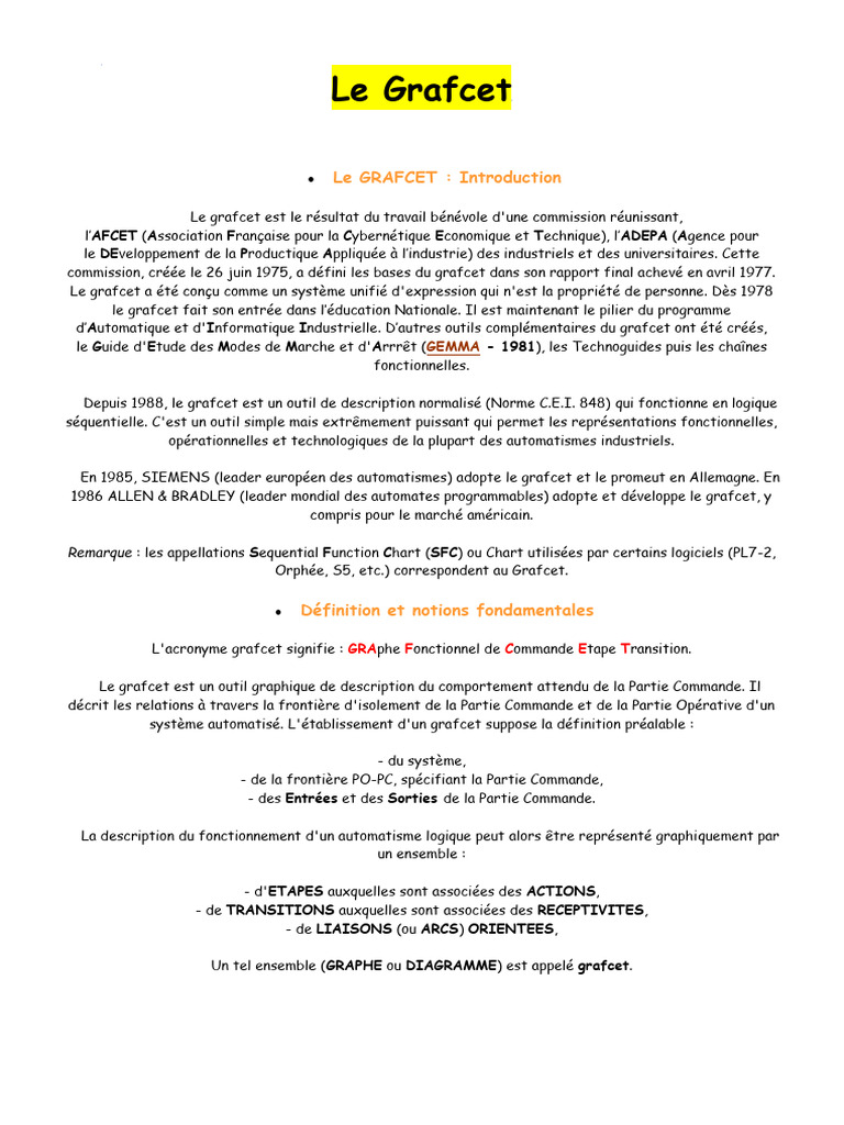 Introduction au Grafcet et ses principes | PDF | Logique | Informatique