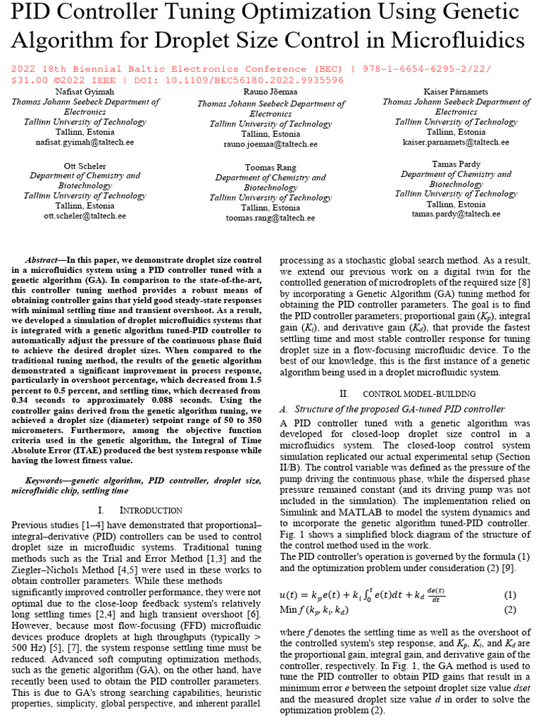 PID Controller Tuning Optimization Using Genetic Algorithm For Droplet Size Control in ...