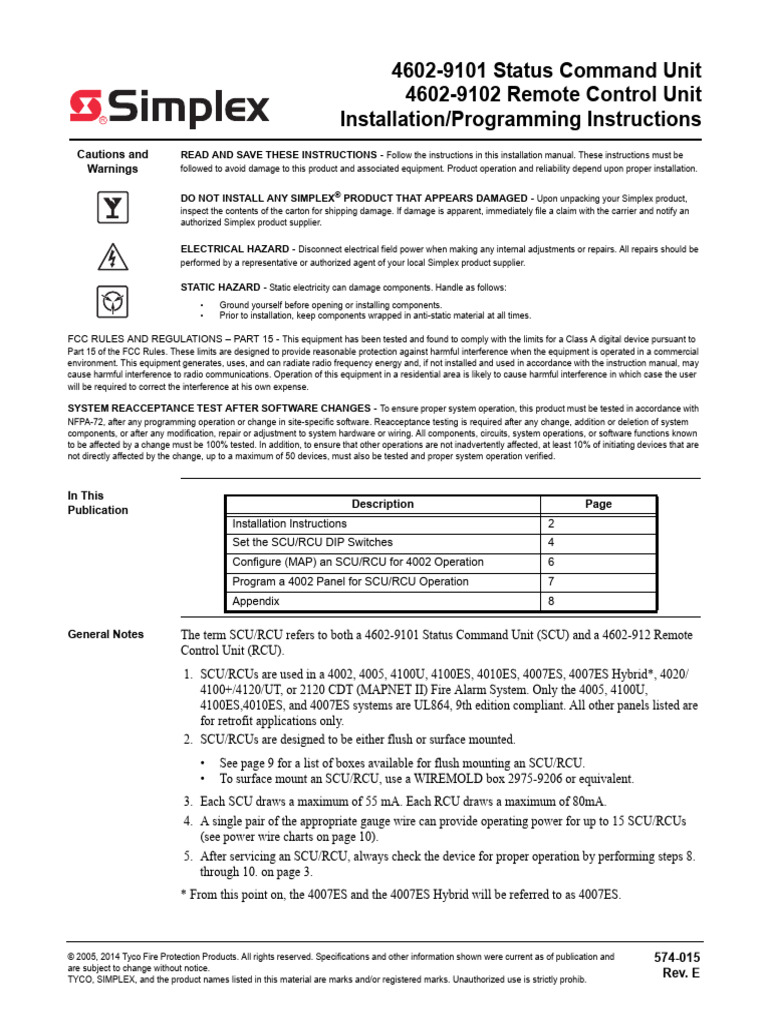 4602-9101 Status Command Unit 4602-9102 Remote Control Unit ...