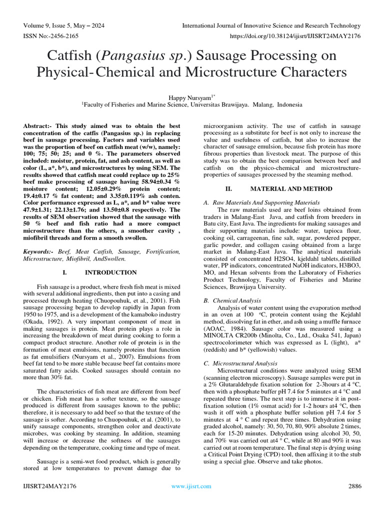 Catfish (Pangasius sp.) Sausage Processing on Physical-Chemical and ...