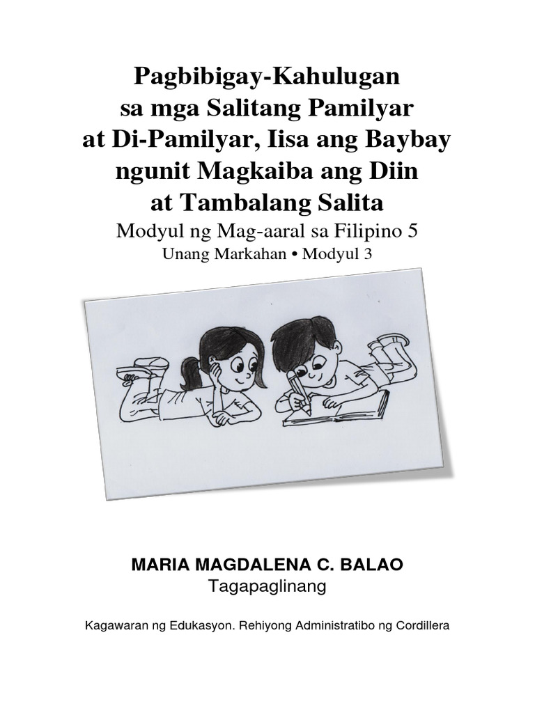Fil5 - Q1mod3 - Pagbibigay - Kahulugan - Salita - Mariamagdalena - Balao - Bgo | PDF