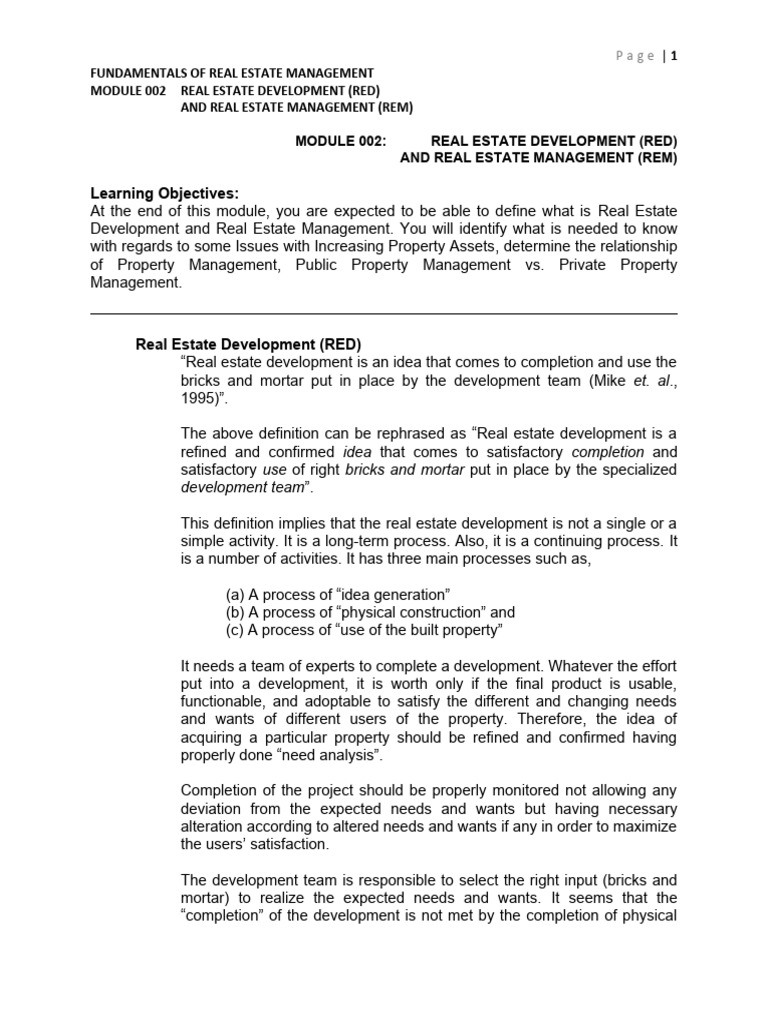 Module 002 Real Estate Development, Real Estate Mamangement | PDF ...