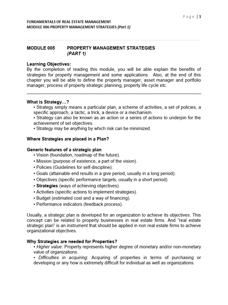 Module 005 Property Management Strategies (Part 1) | PDF | Asset ...