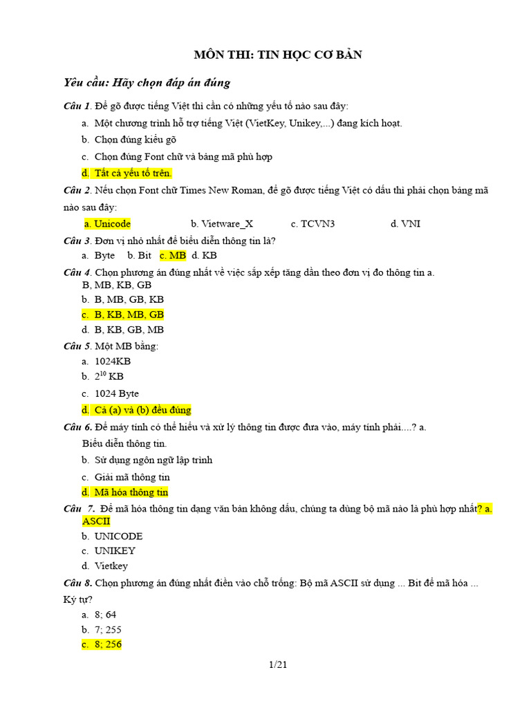 178 câu tin học | PDF