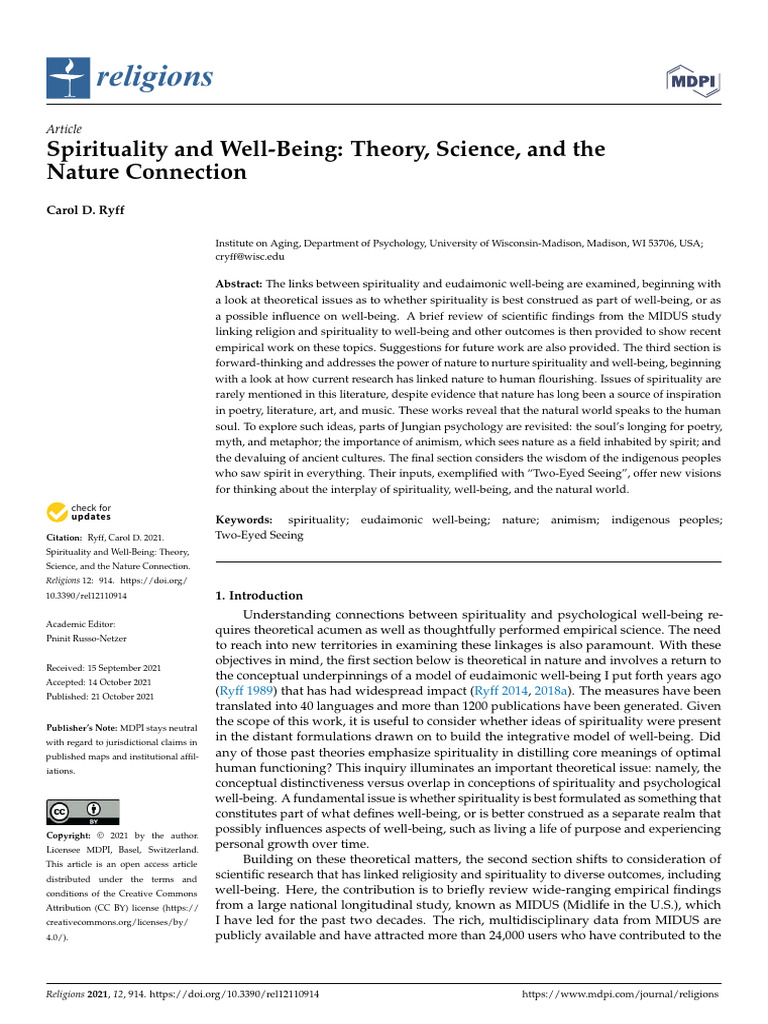 Spirituality and Well-Being - Theory, Science, and The Nature ...