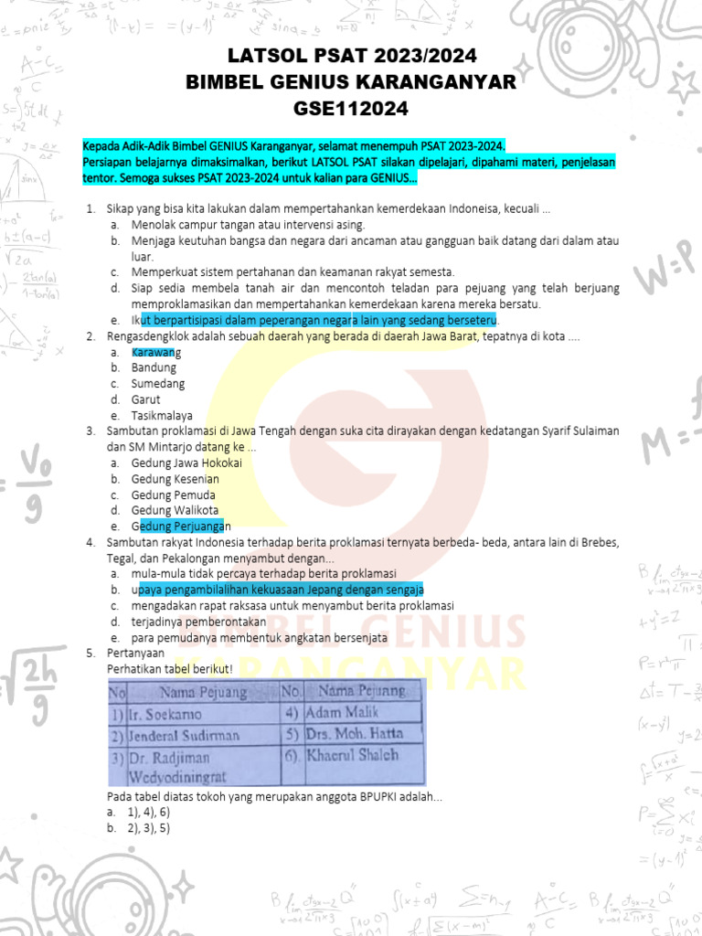Genius Psat 2024 Sejarah Xi Gse | PDF | Politik | Sejarah