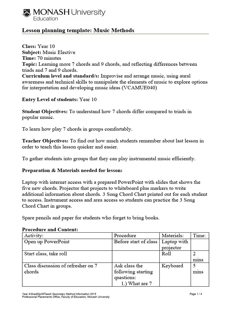 Lesson Plan 2 | PDF | Chord (Music) | Lesson Plan