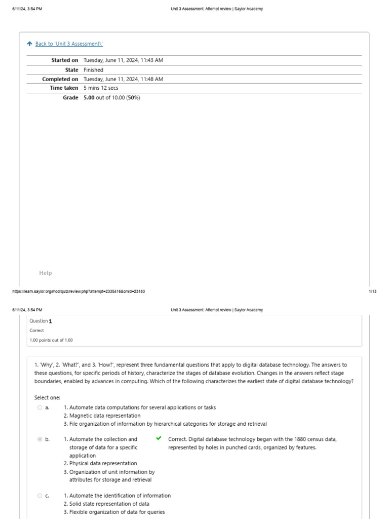 Unit 3 Assessment - Attempt Review - Saylor Academy | PDF | Databases | Data Warehouse