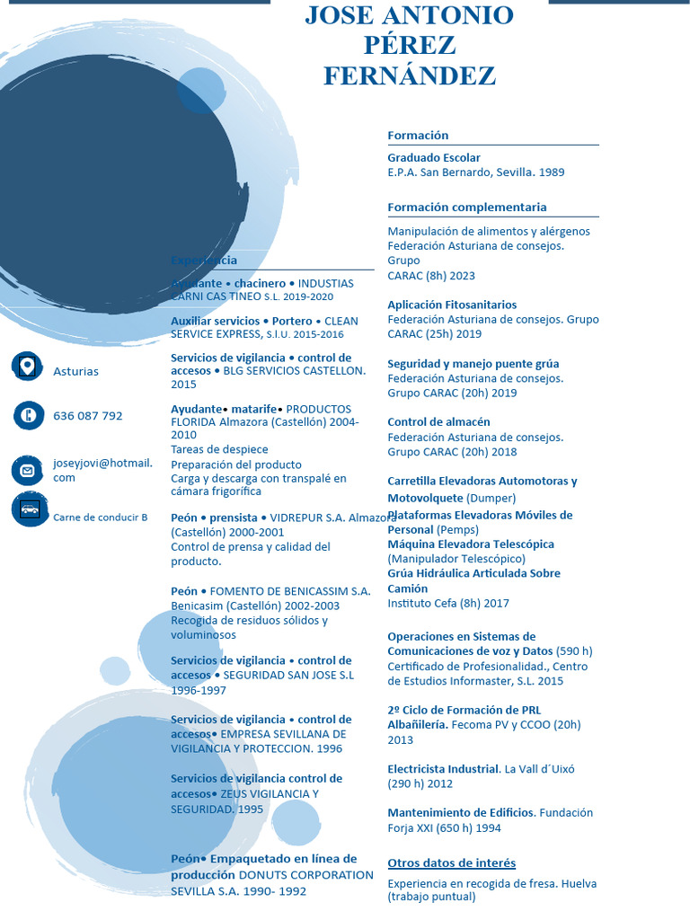 CV Jose Antonio Perez Fernandez (Ab 2024) No Foto | PDF | Vehículos ...