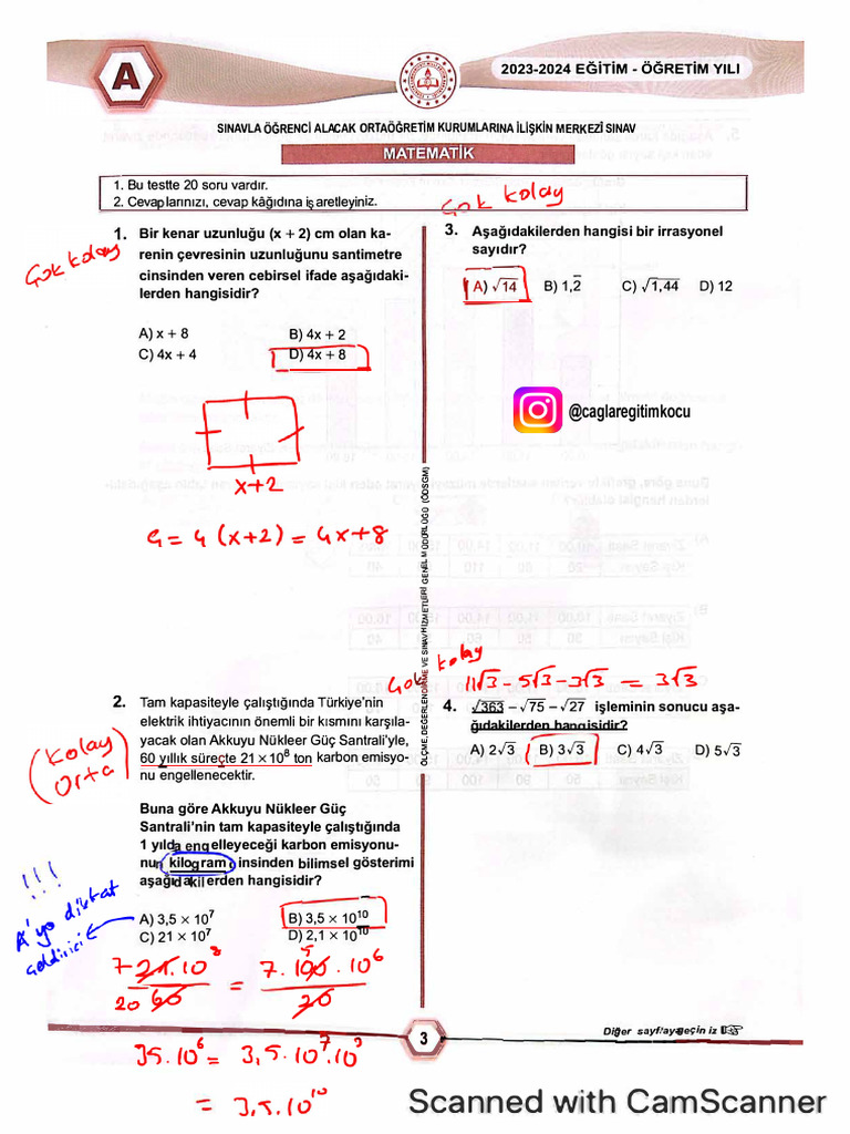 Lgs 2024 Matematik Soruları Çözümleri | PDF