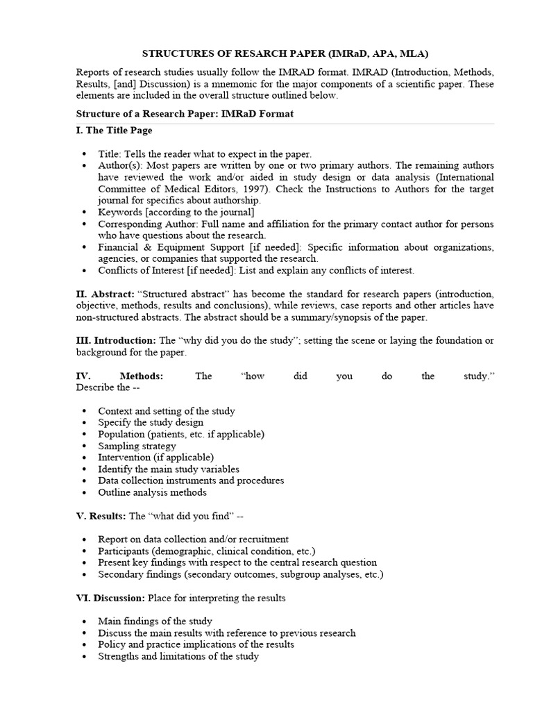 Research Paper Structures: IMRaD, APA, MLA | PDF | Paragraph | Citation