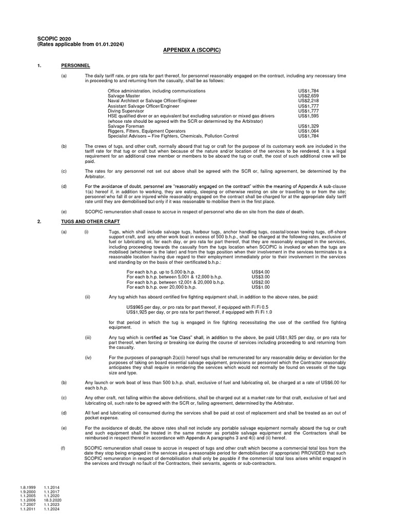 SCOPIC 2020 Personnel and Equipment Rates | PDF | Marine Salvage ...