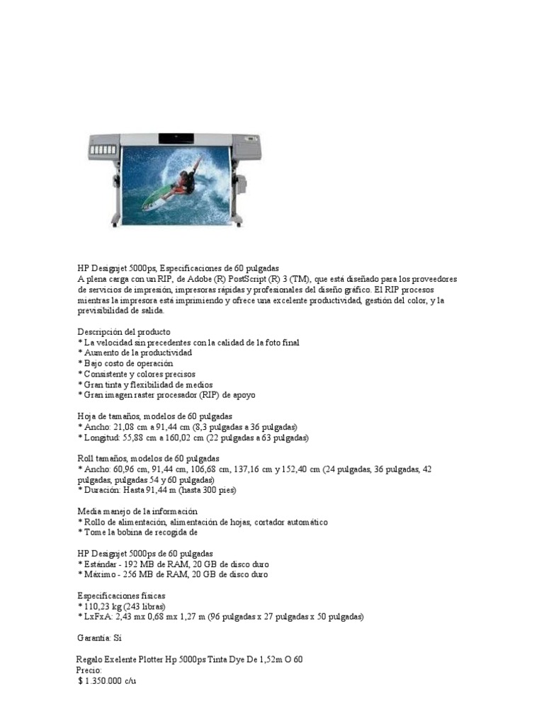 HP Designjet 5000ps | PDF | Impresora (Computación) | Equipo de oficina