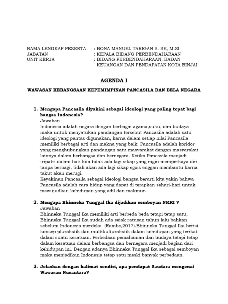Tugas Pka I Wawasan Kebangsaan Kepemimpinan Pancasila Dan Bela Negara | PDF