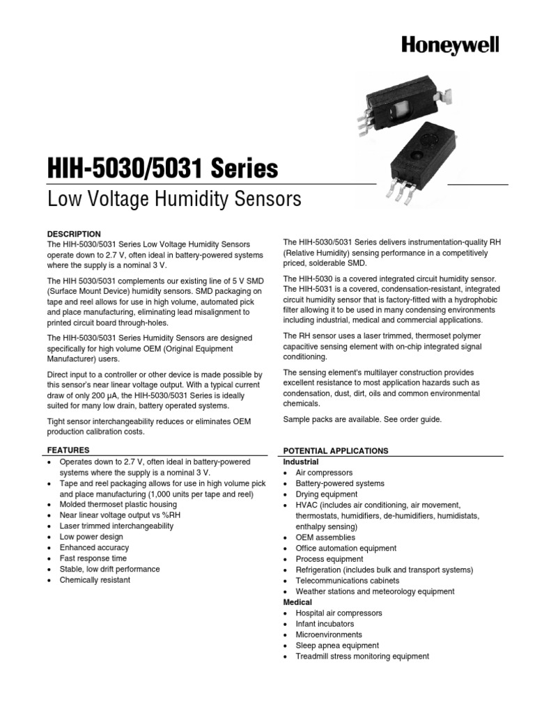 Humidade Relativa HIH-5031 Series Humidity Sensors | PDF | Sensor ...