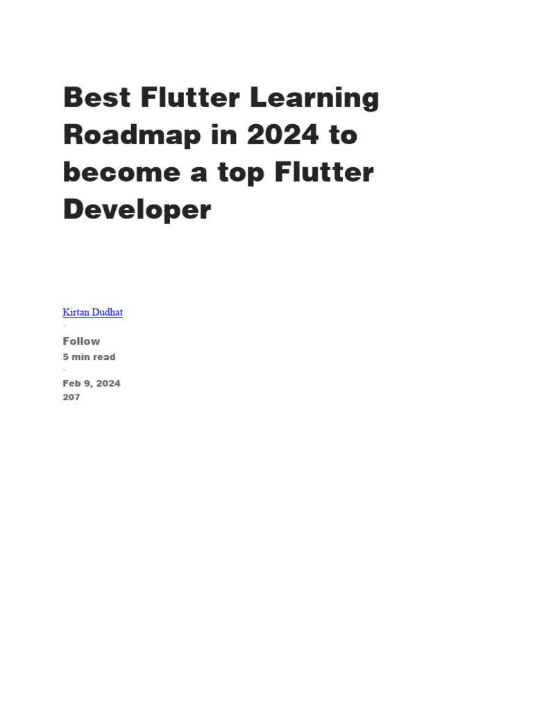 Best Flutter Learning Roadmap in 2024 To Become A Top Flutter Developer | PDF | Mobile App | Ios