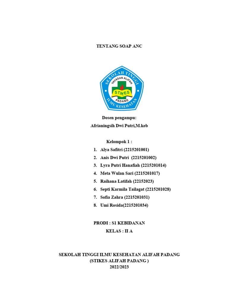 KEL 1 SOAP ANC (Dokumentasi Kebidan) | PDF | Kesehatan Holistik