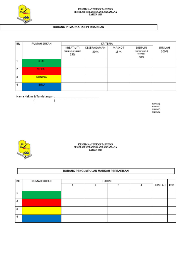 Borang Pemarkahan Perbarisan & Pengumpulan Markah Perbarisan | PDF