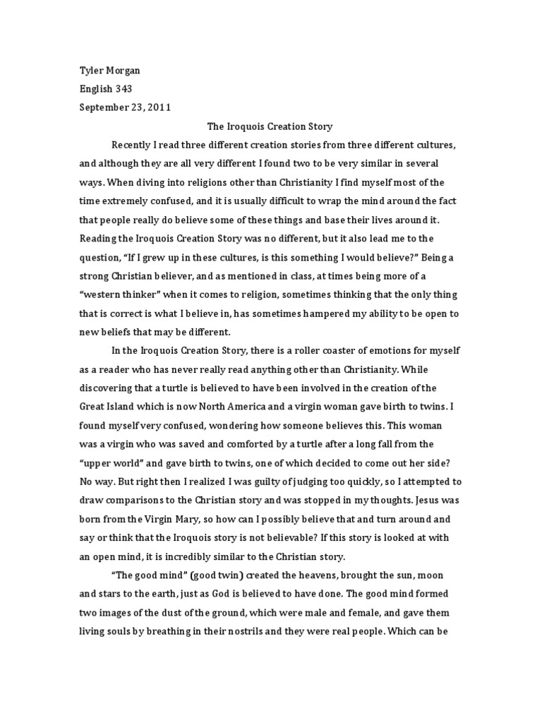 Critical Response To The Iroquois Creation Story and Genesis | PDF ...