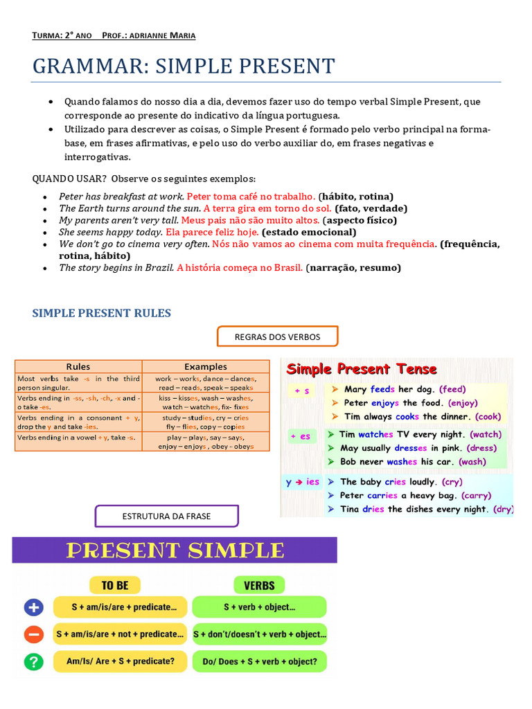 2° X - GRAMMAR - Simple Present | PDF