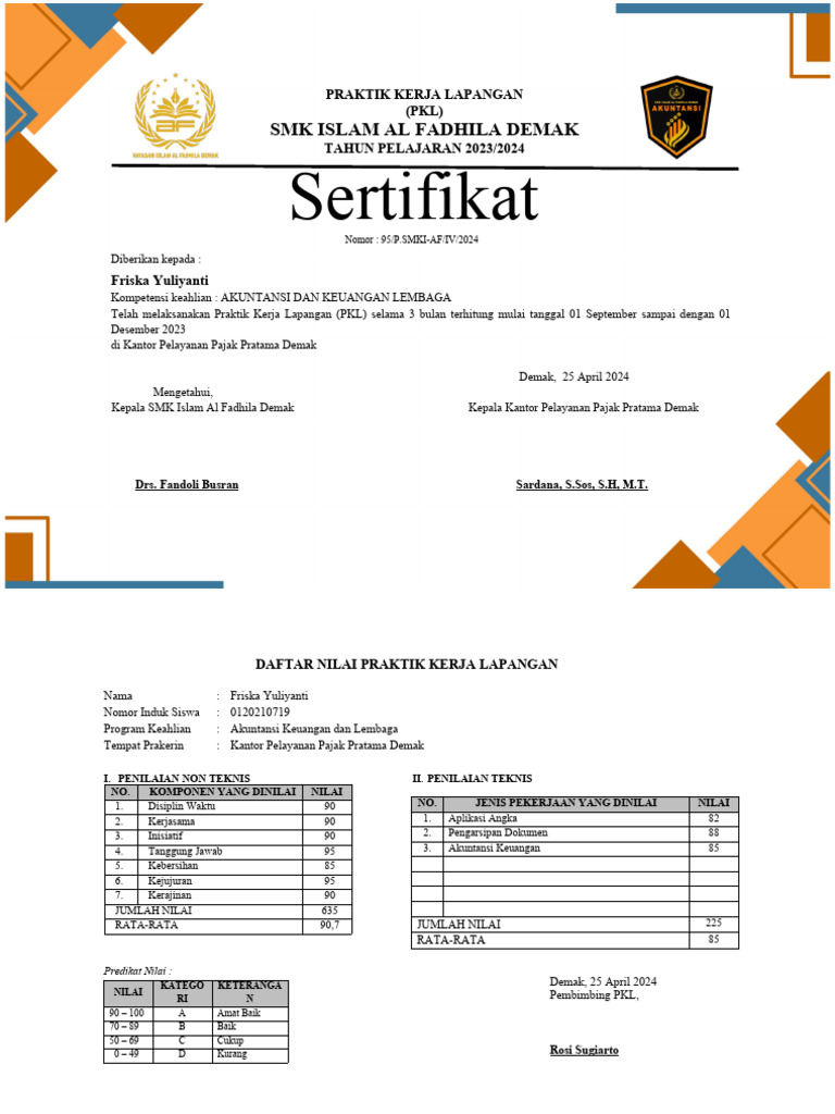 Draft Sertifikat PKL | PDF