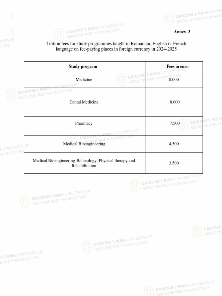 2024-2025 Tuition Fees for Medical Programs | PDF