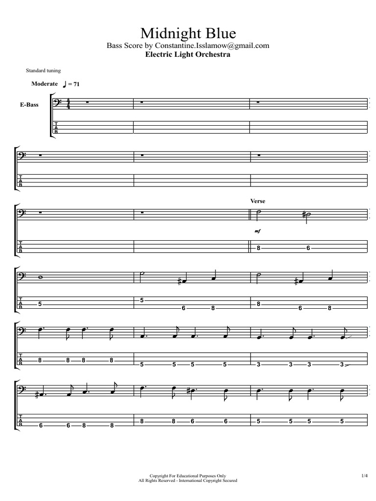 Electric Light Orchestra Midnight Blue Bass Score | PDF | Musical ...