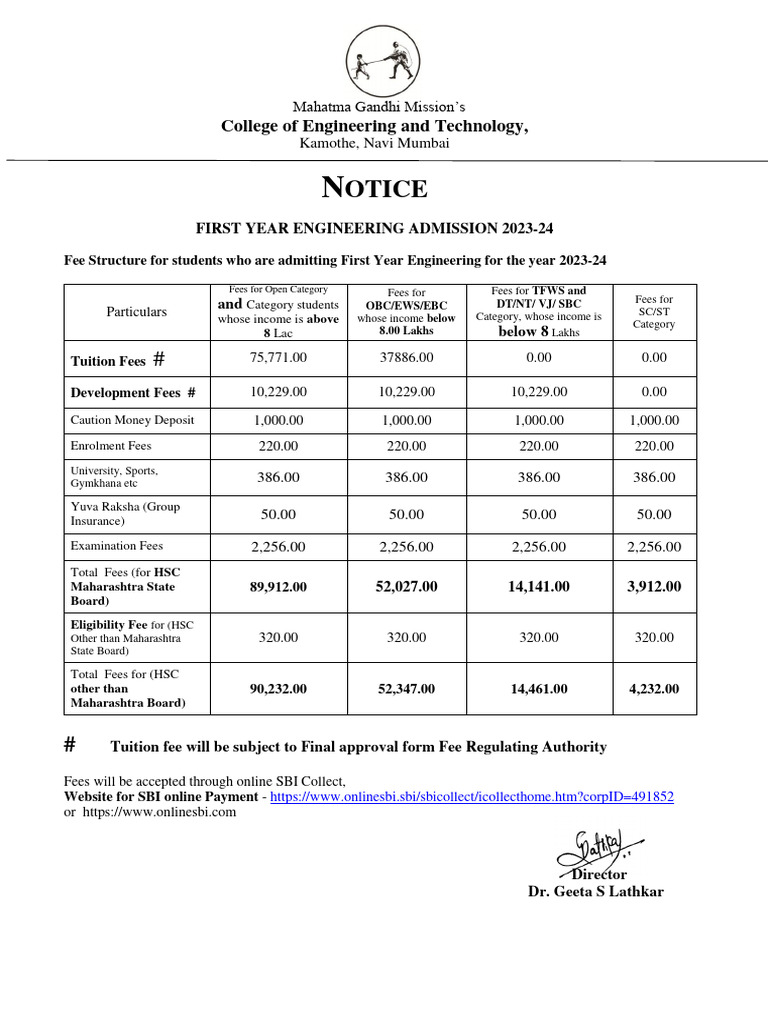 Fee Notice FE - ME - DSE 2023 | PDF